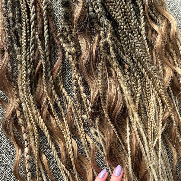 Black Mix Dreads and Braids With Purple Locs / Double & Single Ended ...