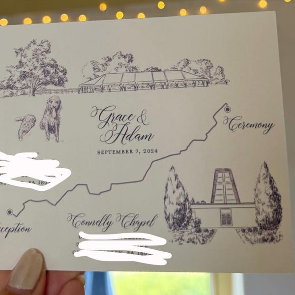 Hand Drawn Wedding Venue Map Invitation, Custom Wedding Map ...
