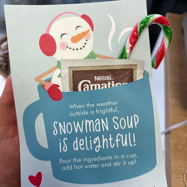 Snowman Soup, Hot Chocolate Printable, Hot Cocoa Christmas Gift Tag ...