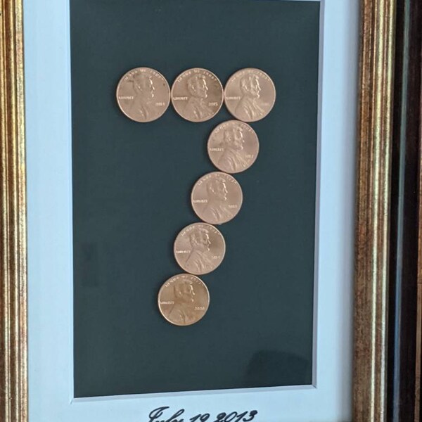 Copper Coin 7 Year Anniversary Gift - Framed 7 Configuration - Etsy