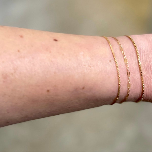Thin Gold Bracelet, 14kt Gold Filled, Box Chain Bracelet - Etsy