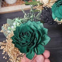 Dark Green and Gold Boutonniere, Emerald Dahlia Buttonhole, Groom and ...