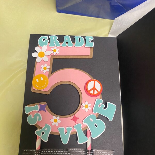 Five is a Vibe Cake Topper, Groovy Boho Hippie Birthday Party, Retro Party Decorations, 5 is a ...