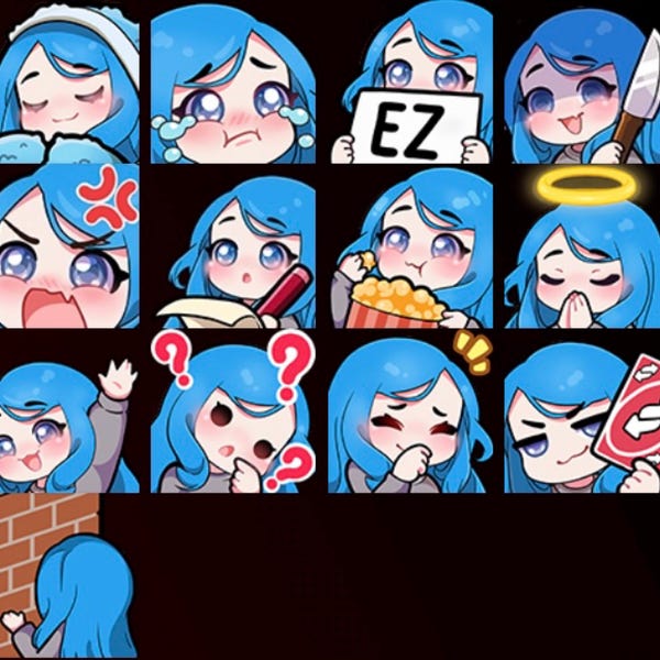Vampire Girl Twitch Emote Pack - Black Hair Evil Vampire Girl, Kawaii ...