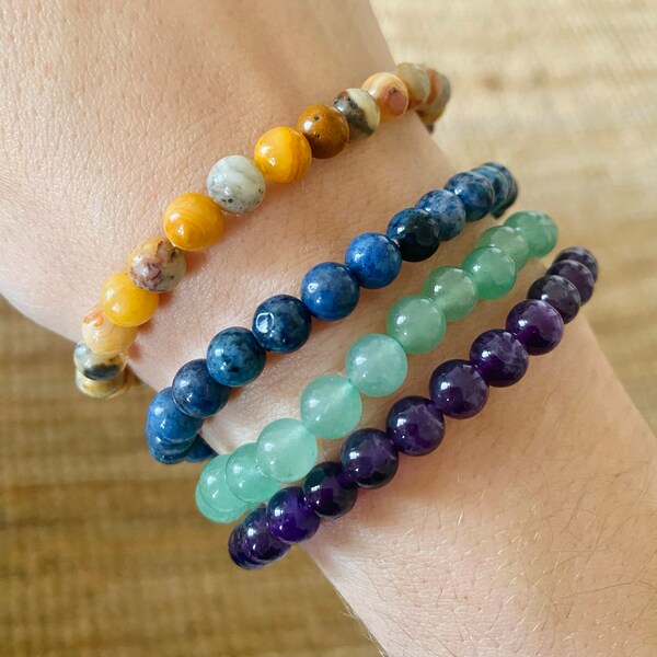 Natural Gemstone Bead Bracelet, Genuine Gemstone Round Beaded Healing ...