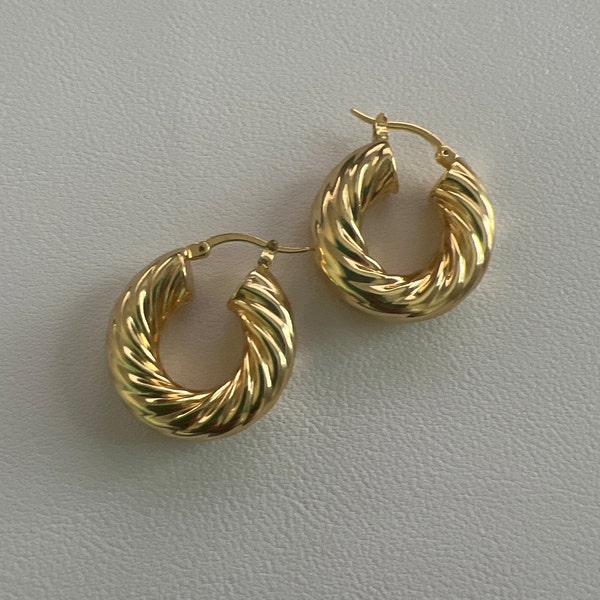Gold Chunky Hoop Earrings, Thick Hoop Earrings, Chubby Hoop Earrings ...