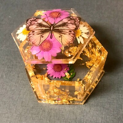 Long Bezel Fern & Gold Ring/ Handmade Resin Ring Tarnish Resistant - Etsy