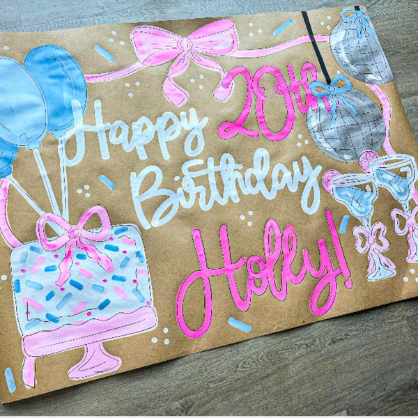 Detailed Butcher Sign Happy Birthday Banner Kraft Paper Banner Custom ...