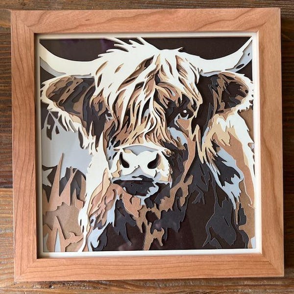 3D Layer SVG for CRICUT! Multilayer Highland Cow Shadow Box. Standard ...