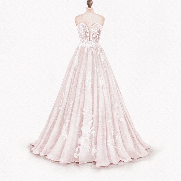 Wedding Dress Illustration | Custom Wedding Portrait | Personalized ...