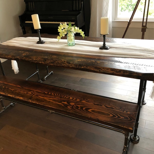 Reclaimed Wood Black Iron Pipe Bench. Industrial Bench. Wood and Steel ...