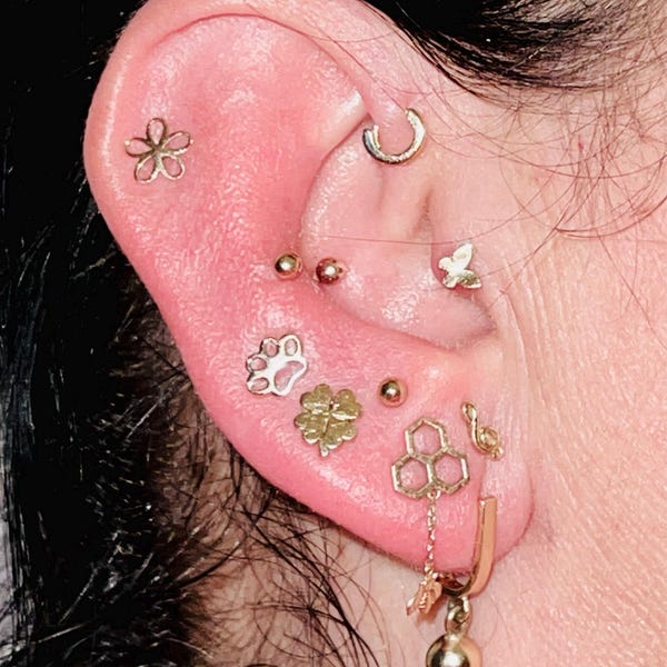 14K Solid Gold Skull Tragus Piercing,tragus Piercing, Daith Piercing, Stud Ear Piercing, 14K ...