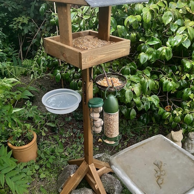 Wooden Ground Wild Garden Bird Table Feeder With Slate Roof Ready-made ...