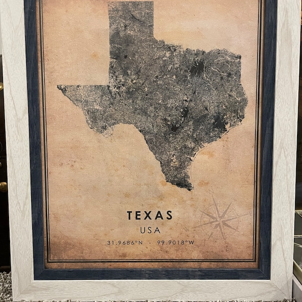 Texas Vintage Map Print | Texas Map | Texas State Map Art | Texas City ...