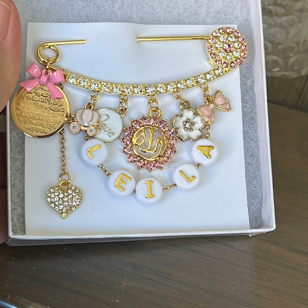 Pink Customized Baby Pin With Bead Name - Etsy