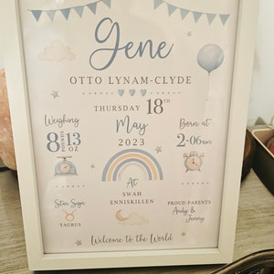 New Baby Personalised Print Birth Details Gift Keepsake Print New Baby ...