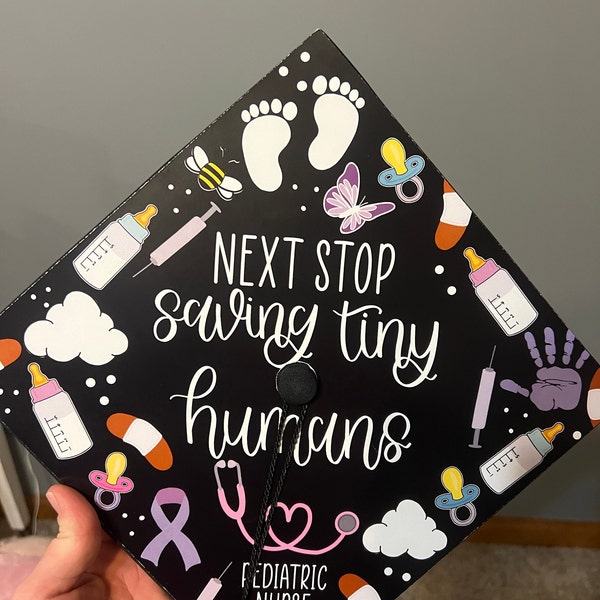 Custom "tiny Humans" Graduation Cap Topper, Nursing Graduation Cap ...