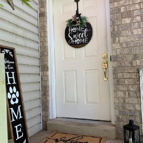 Blue Hello Door Sign, Welcome Door Hanger, Front Door Decor, Wood Front ...