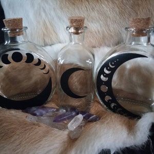 Moon Water Moon & Flowers Glass Bottle With Cork Full Moon | Etsy