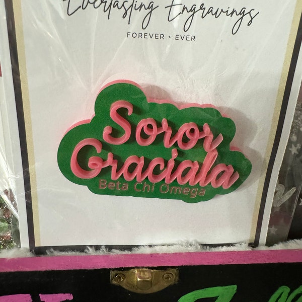 Soror Name Pin, Golden Soror, Soror Name Badge, Pink and Green Lapel ...