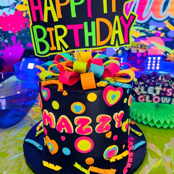 Glow Party Cake Topper, Neon Birthday Cake Topper, Personalized Cake ...