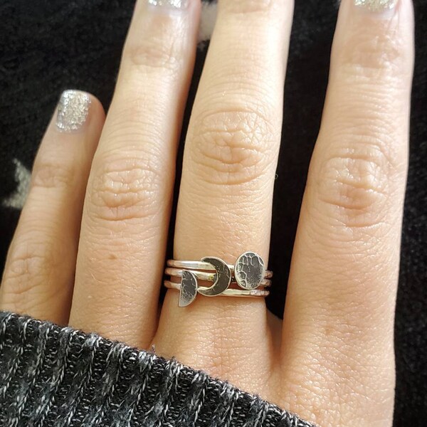 Moon Phase Stacking Ring Set - Sterling Silver - Etsy