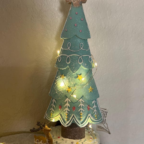 Christmas Tan Victorian Glitter Lighted Gingerbread Hand Painted House ...