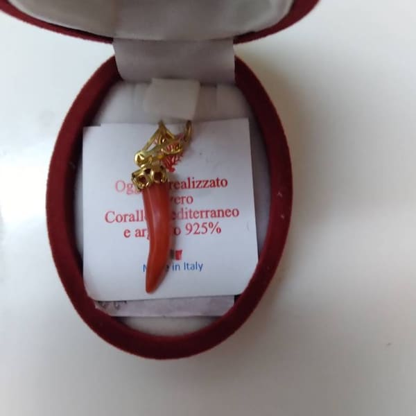 Red Coral Horn Pendant With Silver 925 Perforated Hood, Red Coral, Horn ...