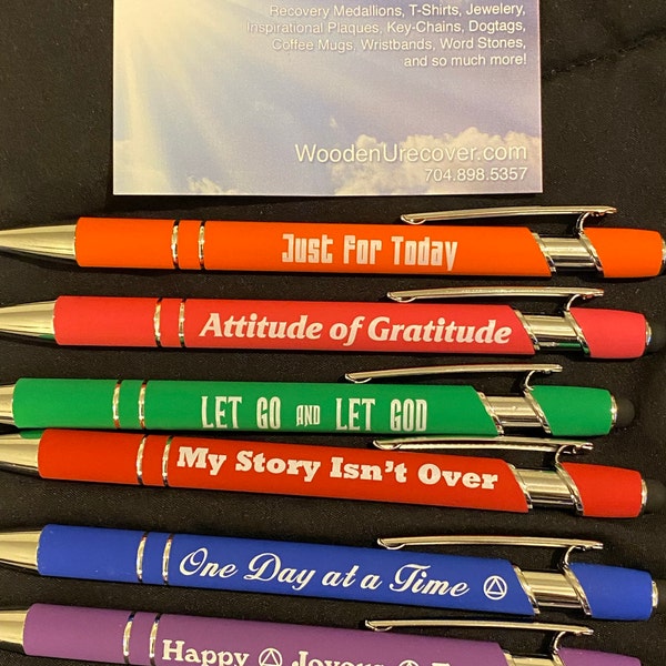 AA Recovery Slogans Ballpoint Pens | Comfort Grip With Rubber Stylus ...