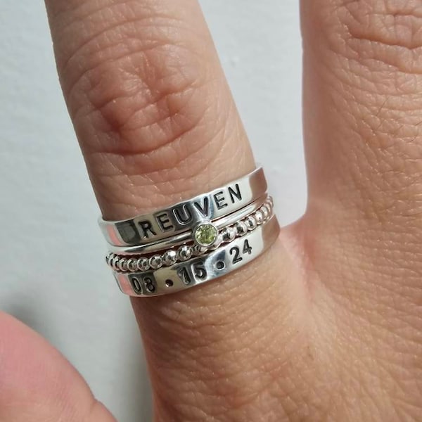 Back to School Gift for Teen, Class Ring Set, Sterling Silver Modern ...