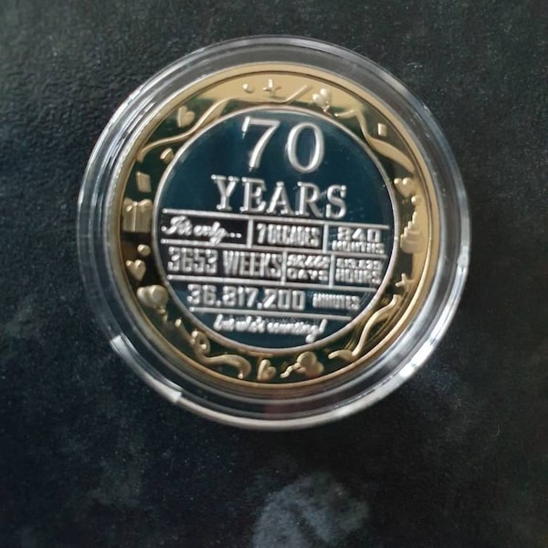 70th Birthday Dual Metal Silver & 24ct Gold Commemorative. Gift/present ...