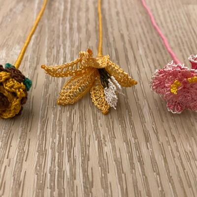 Micro Crochet Floral Bookmarks, Pansy, Red Micro Mushroom, White Daisy ...