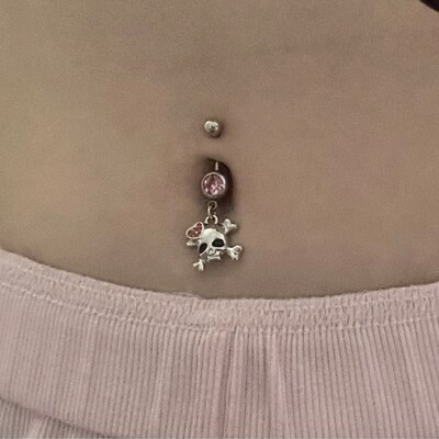 Y2k 2000s Silver Bratz Inspired Silver Diamond Rhinestone Butterfly Bow Heart Belly Button ...