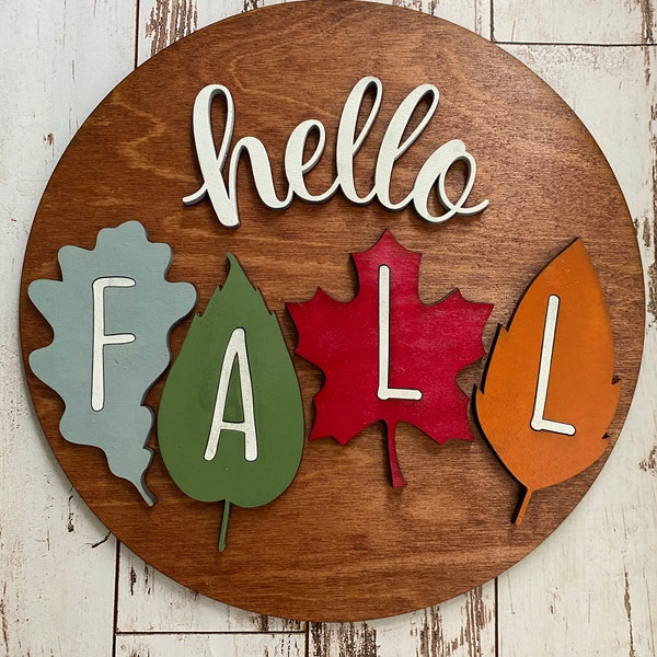 Hello Fall Leaves Sign, Digital Download, Round Door Hanger Svg ...