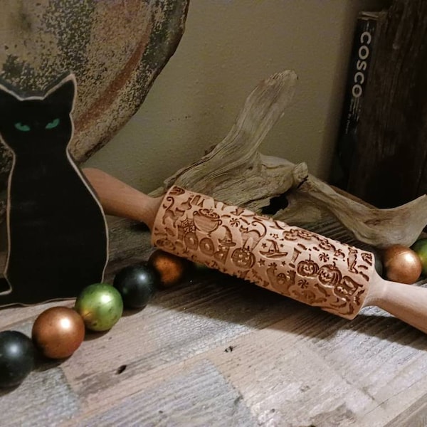 Embossed Rolling Pin Halloween Ghost, Gift, Pumpkin Jack O Lantern, Bat ...