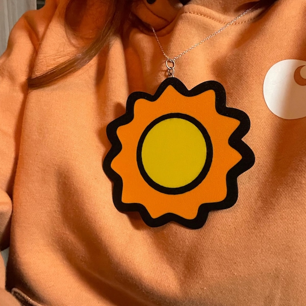 3D Printed Sun Badge Necklace - 18in Chain - Etsy