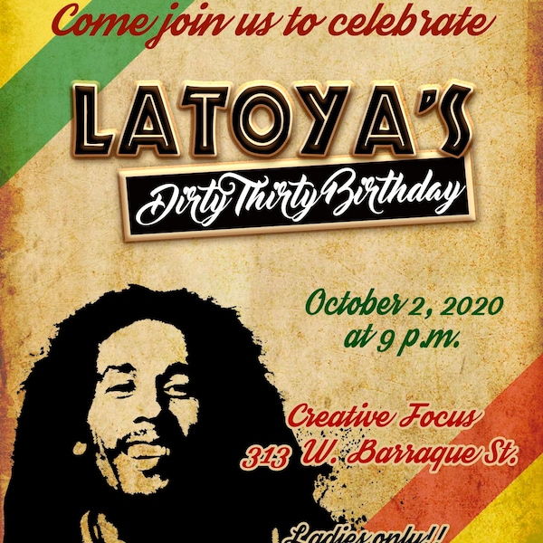 SELF EDITABLE Reggae Birthday Invitation, Rasta, Jamaican, Rastafari ...