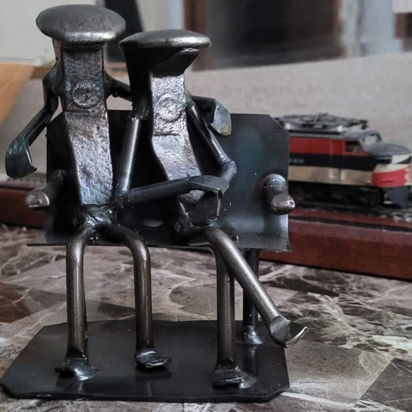 Couple on Bench | Metal Art | Couple Figurine | Railroad Spike Art ...