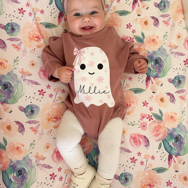 Custom Name Cute Boo Baby Romper, Little Boo Romper, Halloween Ghost ...