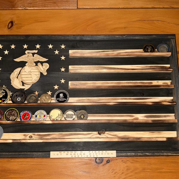 Marines Challenge Coin Display Rack Holder - Rustic Marines American ...