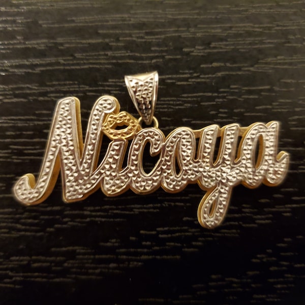 3D Double Plates 2 Inches Cursive Lips Name Pendant Charm Real Solid ...