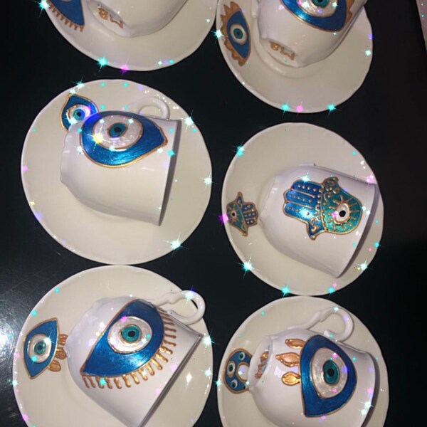 Evil Eye Design Mug/ Hand Painted Evil Eye Mugs/ Nazar Eye Protection ...