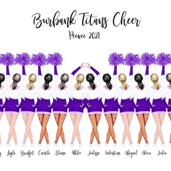Cheer Team Gifts - Cheer Team Illustration Print - Cheerleaders Gifts ...
