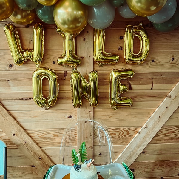 Wild One Balloons. White Number Balloon Set. Green Wild Safari Theme 52 ...