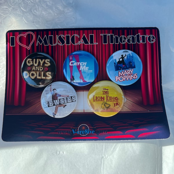 Musical Theatre Pin Badges, 32mm Pinback Buttons, West End, Broadway ...