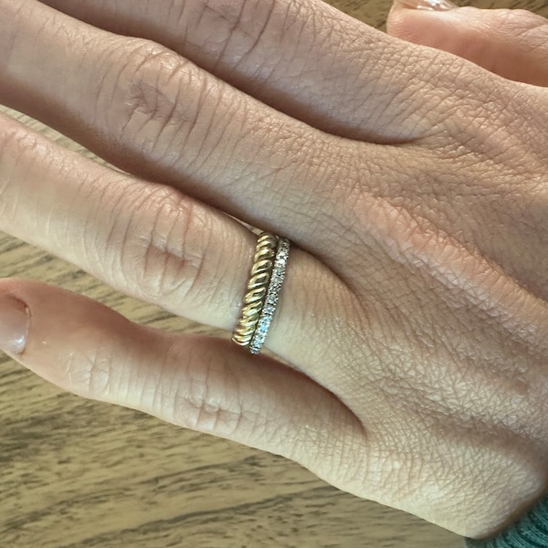 14K Solid Gold Twist Rope Ring / 18K Gold Dainty Stacking Twisted Rope ...