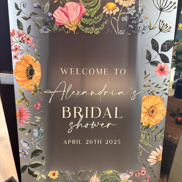 Pink Flower Frosted Acrylic Welcome Sign, Bridal Shower Welcome Signs ...