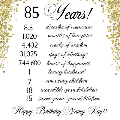 Personalized 85th Time Facts Birthday Printable, How Many Years, Months ...