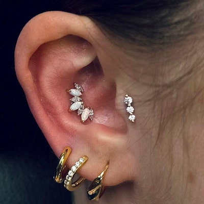 Diamond Rook Baguette Cut Huggie Hoops Cartilage Hoop - Etsy