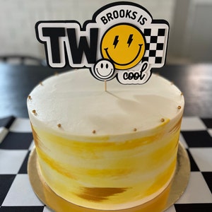 Checkered Smiley Cake Topper Custom Cake Topper Boys Birthday Cake ...